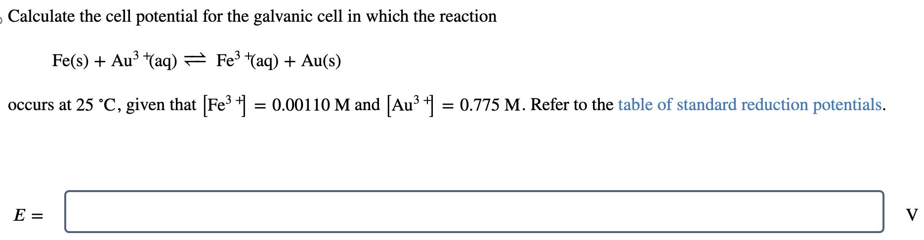 Solved Calculate the cell potential for the galvanic cell in | Chegg.com