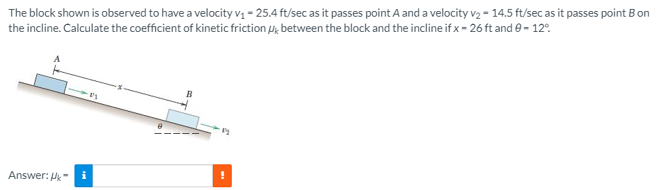 Solved The block shown is observed to have a velocity v1 = | Chegg.com