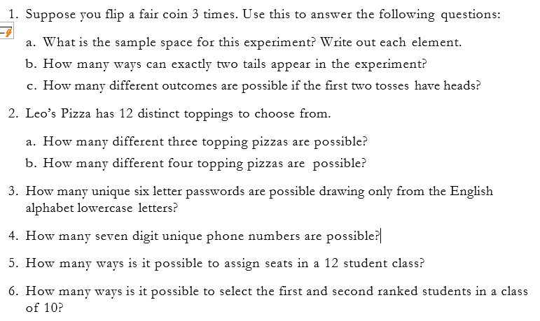 Solved 1. Suppose you flip a fair coin 3 times. Use this to | Chegg.com