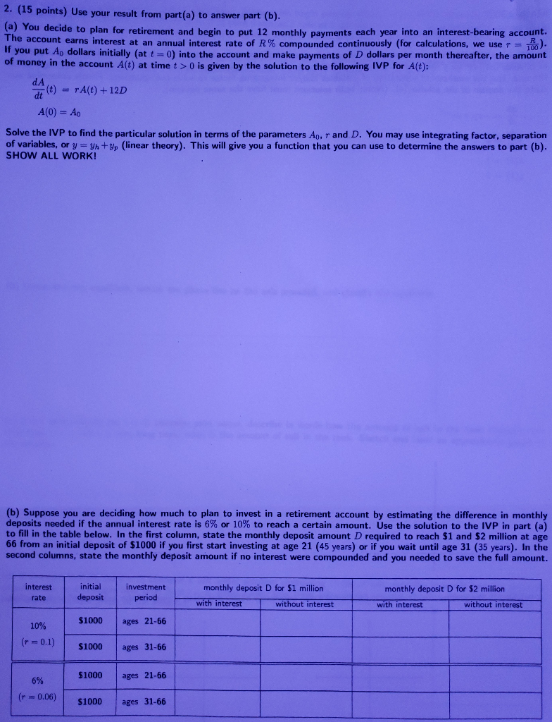 Solved 2. (15 points) Use your result from part(a) to answer | Chegg.com
