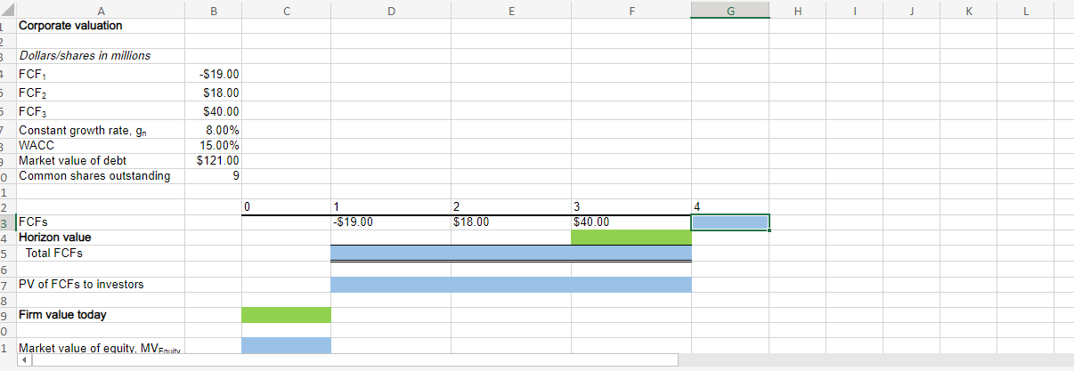 Solved Excel Online Structured Activity: Corporate valuation | Chegg.com