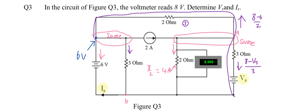 Solved Q3 ﻿In the circuit of Figure Q3, ﻿the voltmeter reads | Chegg.com
