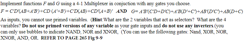 Solved Implement functions F and G using a 4-1 Multiplexer | Chegg.com
