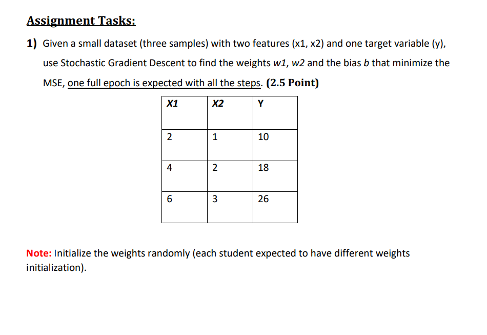 Solved Assignment Tasks:1) ﻿Given a small dataset (three | Chegg.com
