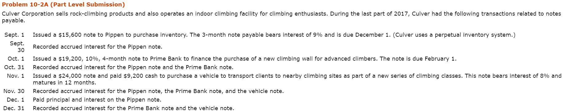 Solved Problem 10-2A (Part Level Submission) Culver | Chegg.com