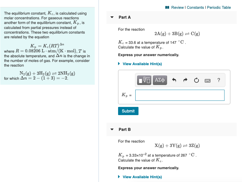 Solved The equilibrium constant, Kc, is calculated using | Chegg.com