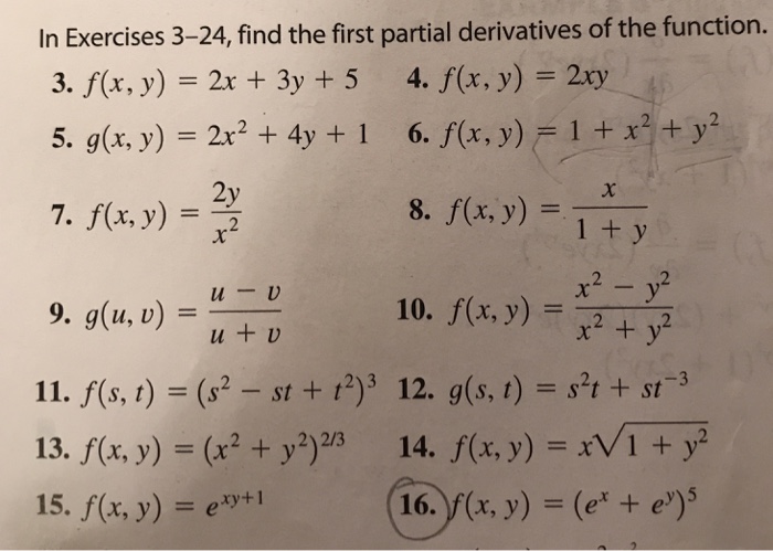Solved In Exercises 3-24, find the first partial derivatives | Chegg.com