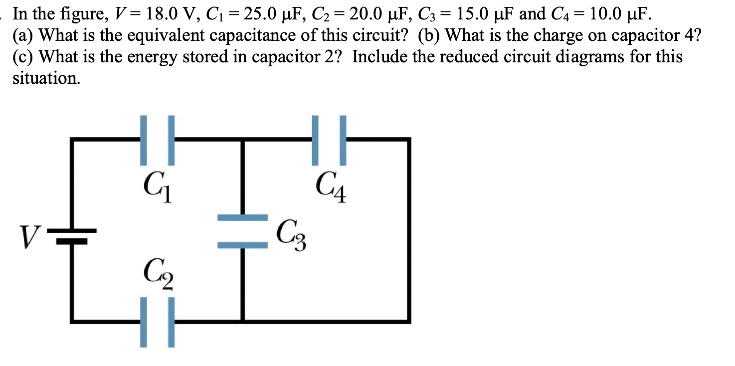 Solved In the figure, V=18.0 V,C1=25.0μF,C2=20.0μF,C3=15.0μF | Chegg.com
