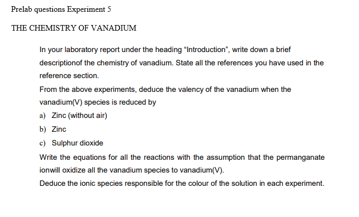 Solved Prelab questions Experiment 5 THE CHEMISTRY OF | Chegg.com