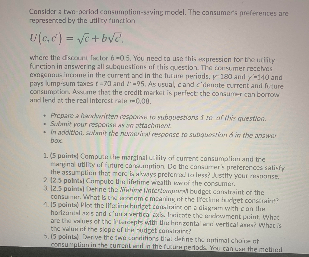 Consider a two-period consumption-saving model. The | Chegg.com