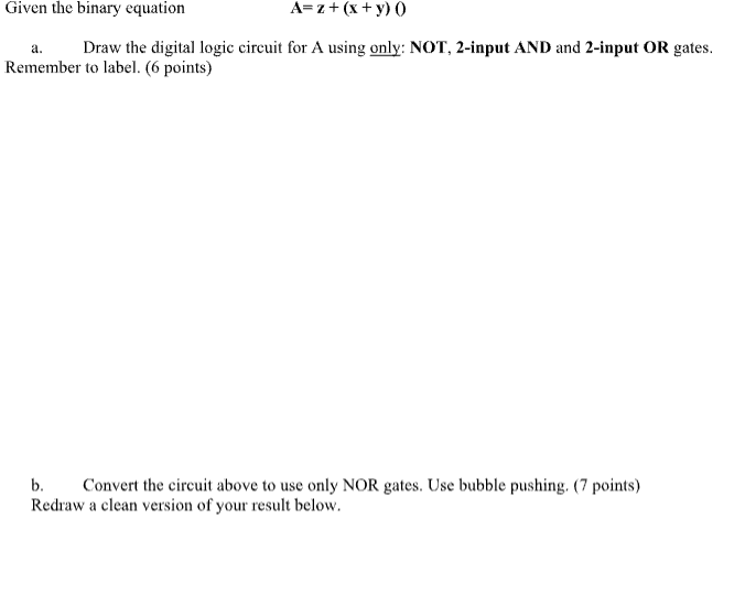 Solved Given The Binary Equation Azxy0 A Draw The 4378