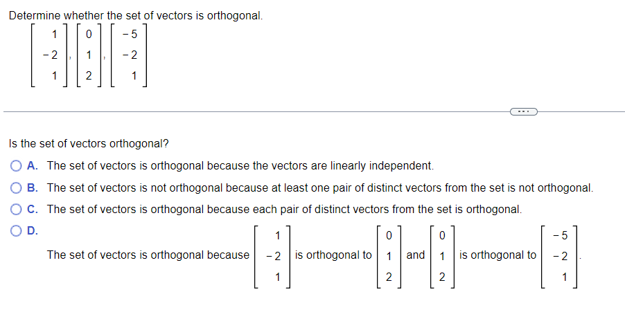 Solved Determine whether the set of vectors is orthogonal. | Chegg.com