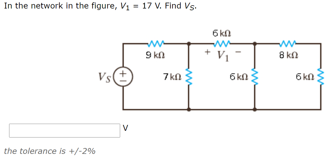 Solved In the network in the figure, V1 = 17 V. Find Vs. 6kΩ | Chegg.com