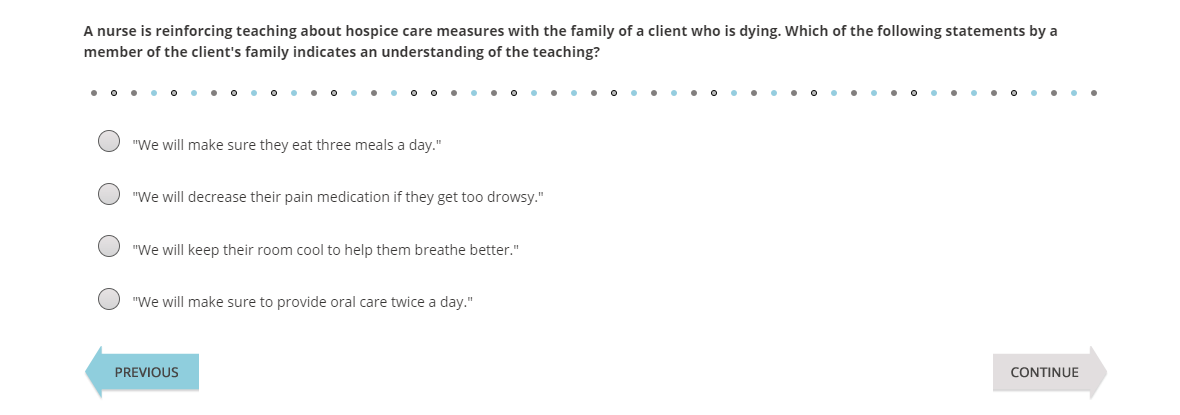 Solved A nurse is reinforcing teaching about hospice care | Chegg.com