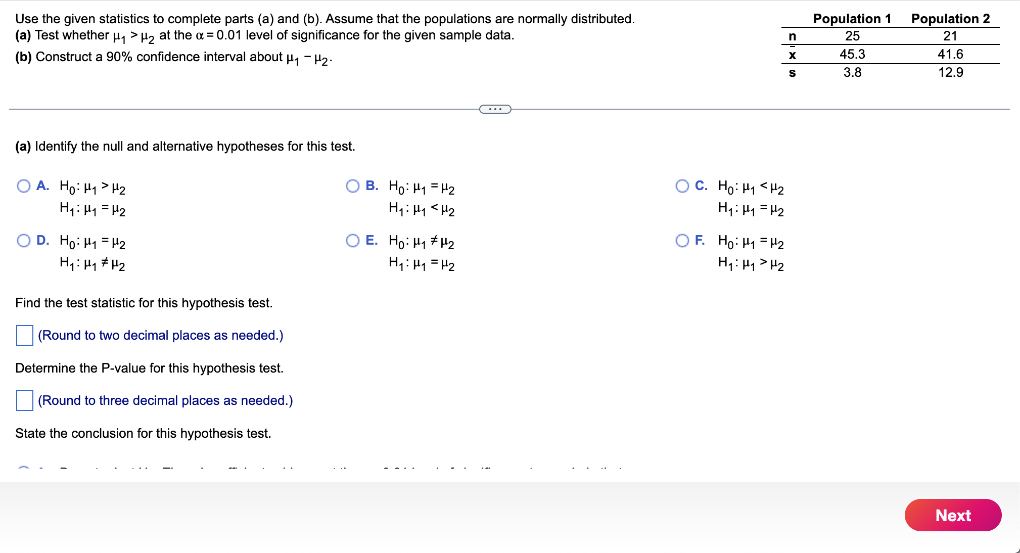 Solved Use the given statistics to complete parts (a) and | Chegg.com