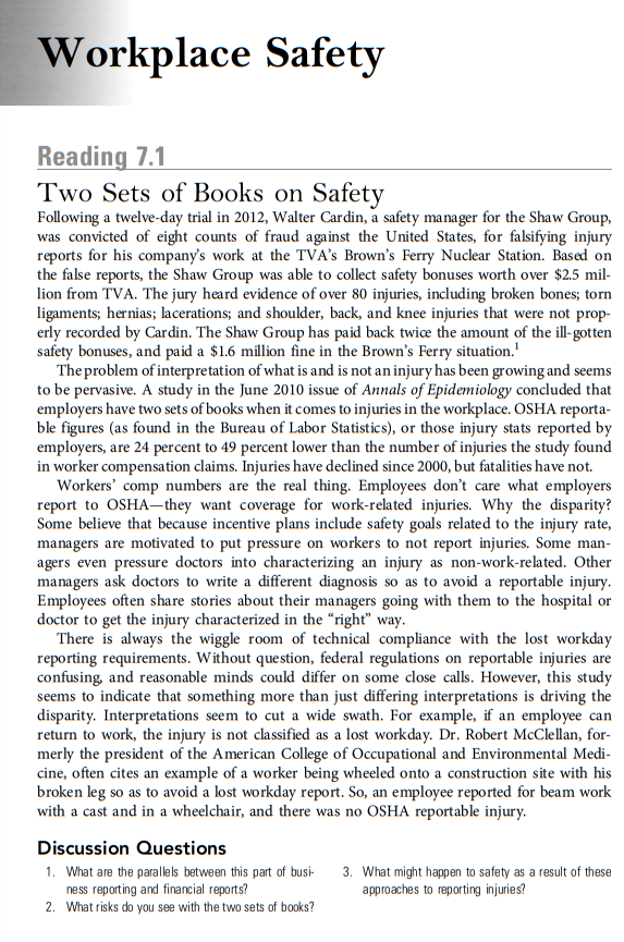 Solved Workplace Safety Reading 7.1 Two Sets of Books on | Chegg.com