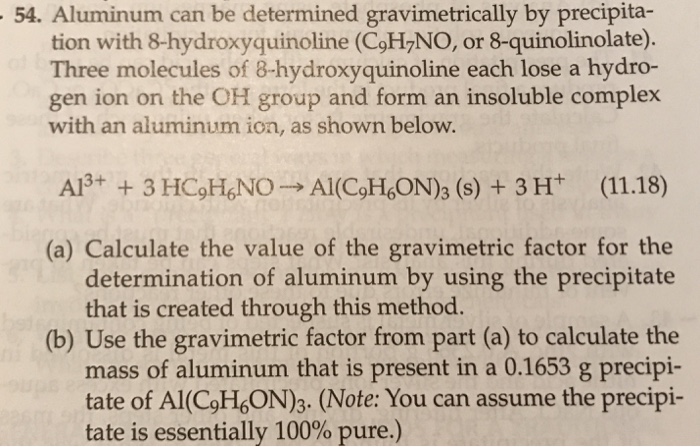 Solved 54. Aluminum can be determined gravimetrically by | Chegg.com
