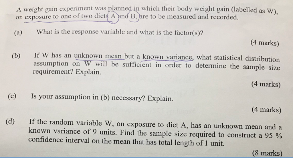 Solved A weight gain experiment was planned in which their | Chegg.com
