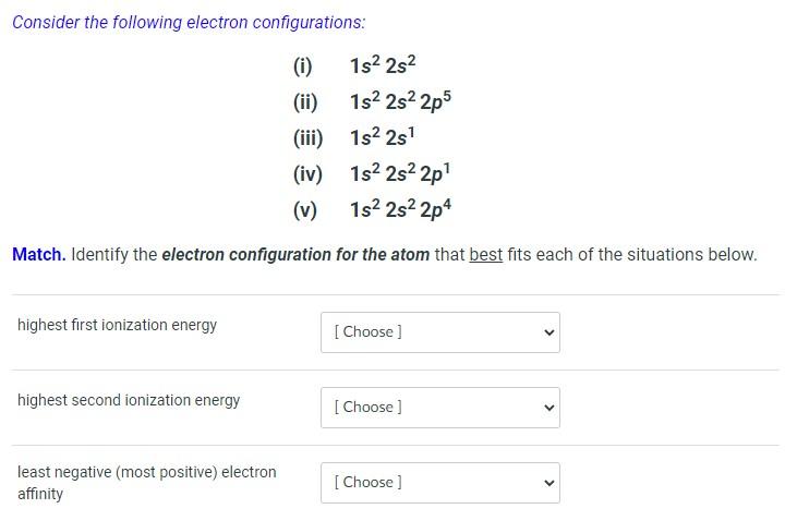 Solved Consider the following electron configurations: (i) | Chegg.com
