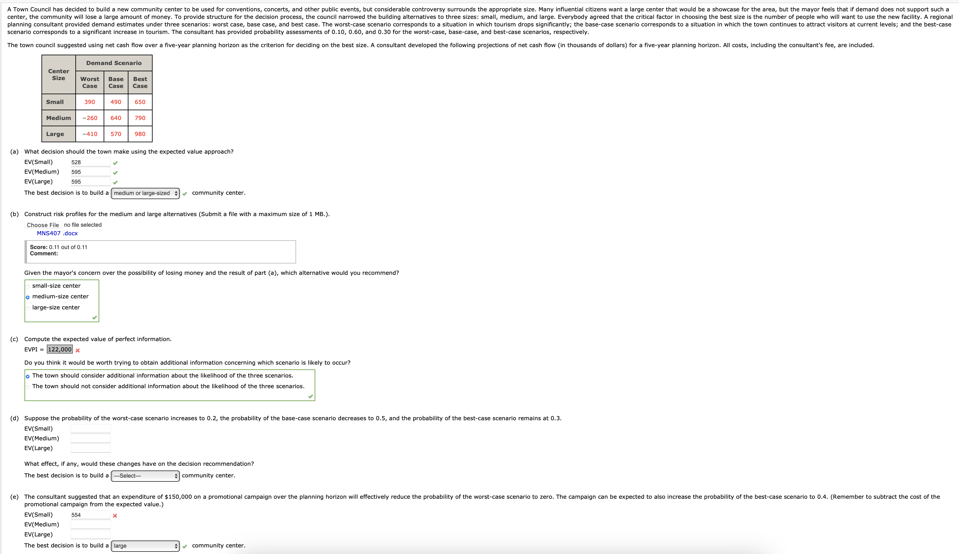Solved (a) What decision should the town make using the | Chegg.com