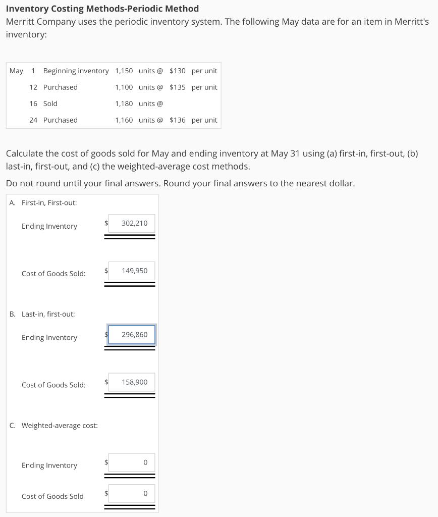 Solved Inventory Costing Methods-Periodic Method Merritt | Chegg.com