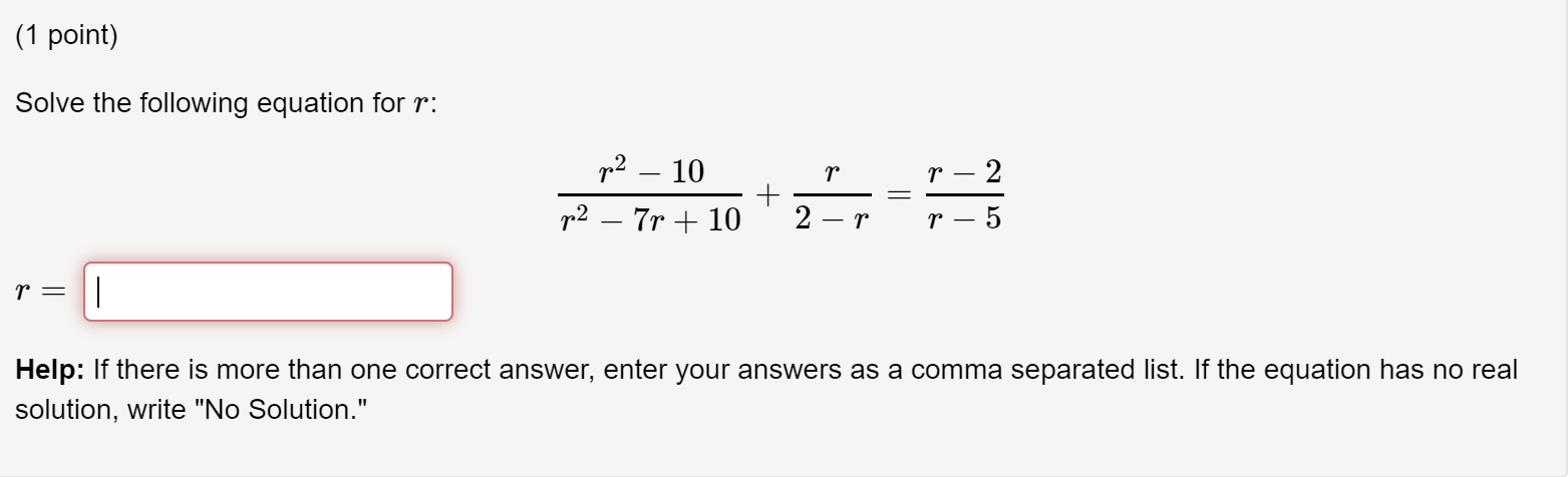 Solved (1 point) Solve the following equation for r: r p – 2 | Chegg.com