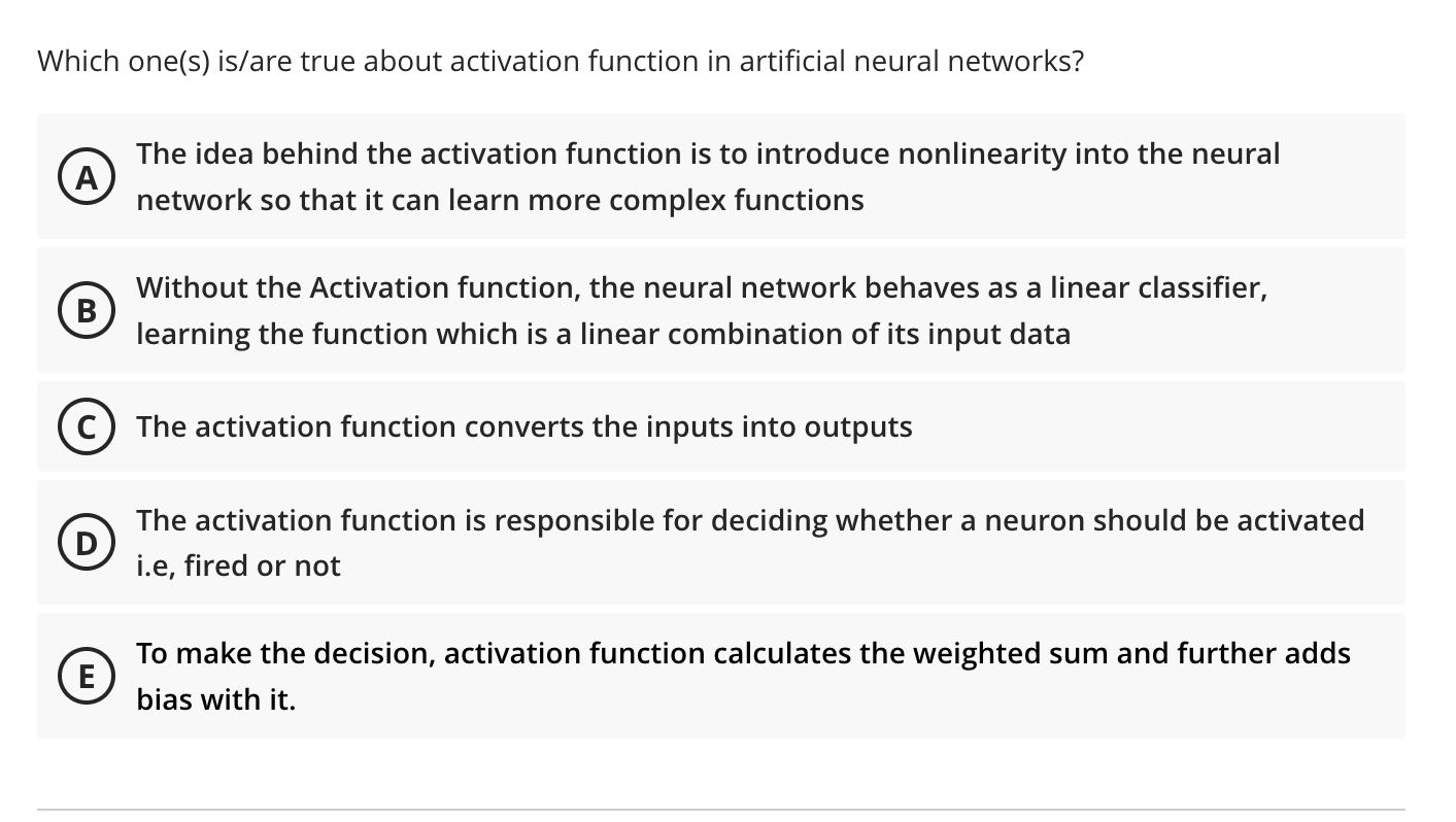 Solved Which one(s) is/are true about activation function in | Chegg.com
