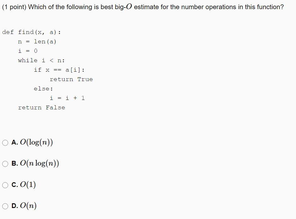 Solved (1 point) Which of the following is best big-O | Chegg.com