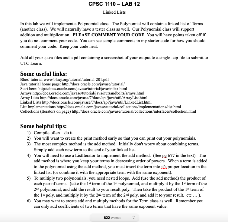 CPSC 1110- LAB 12 Linked Lists In this lab we will | Chegg.com