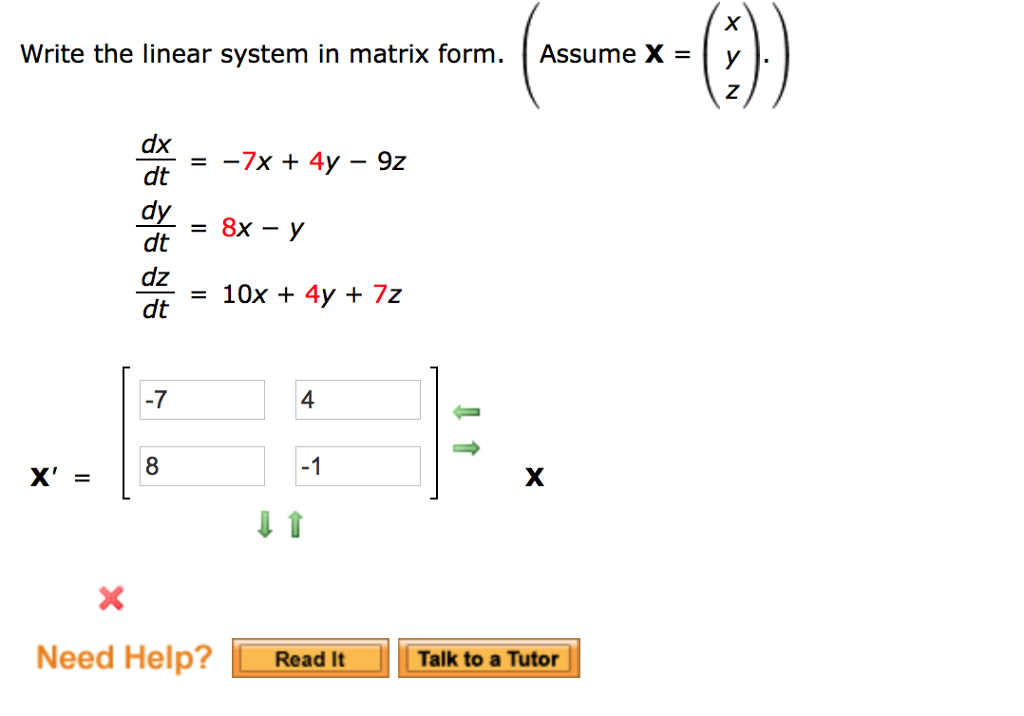 Solved Write the linear system in matrix form. Assume X-y dx | Chegg.com