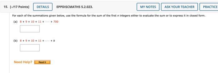 Solved 15. [-/17 Points) DETAILS EPPDISCMATH5 5.2.023. MY | Chegg.com Solved 15. [-/17 Points) DETAILS EPPDISCMATH5 5.2.023. MY | Chegg.com