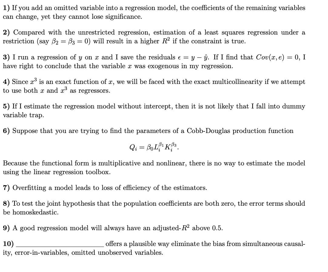 1) If you add an omitted variable into a regression | Chegg.com