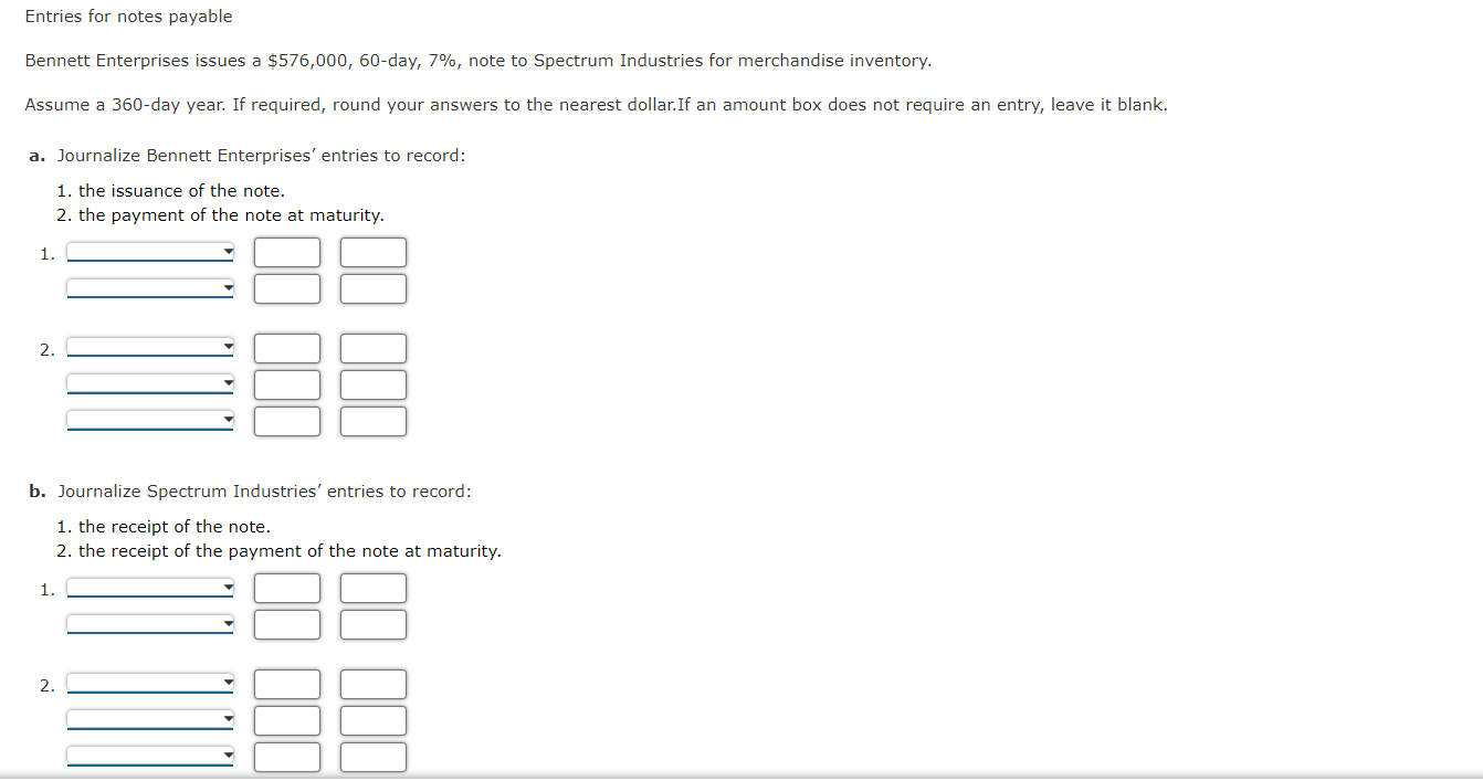 Solved Entries for notes payable Bennett Enterprises issues | Chegg.com