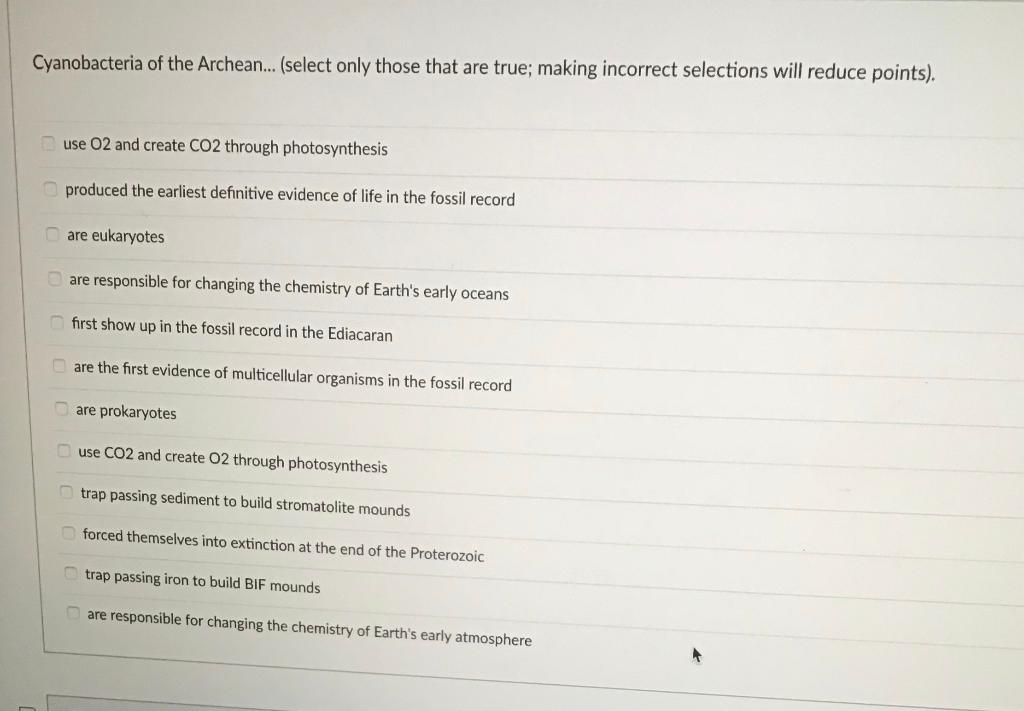 Solved Cyanobacteria of the Archean... (select only those | Chegg.com