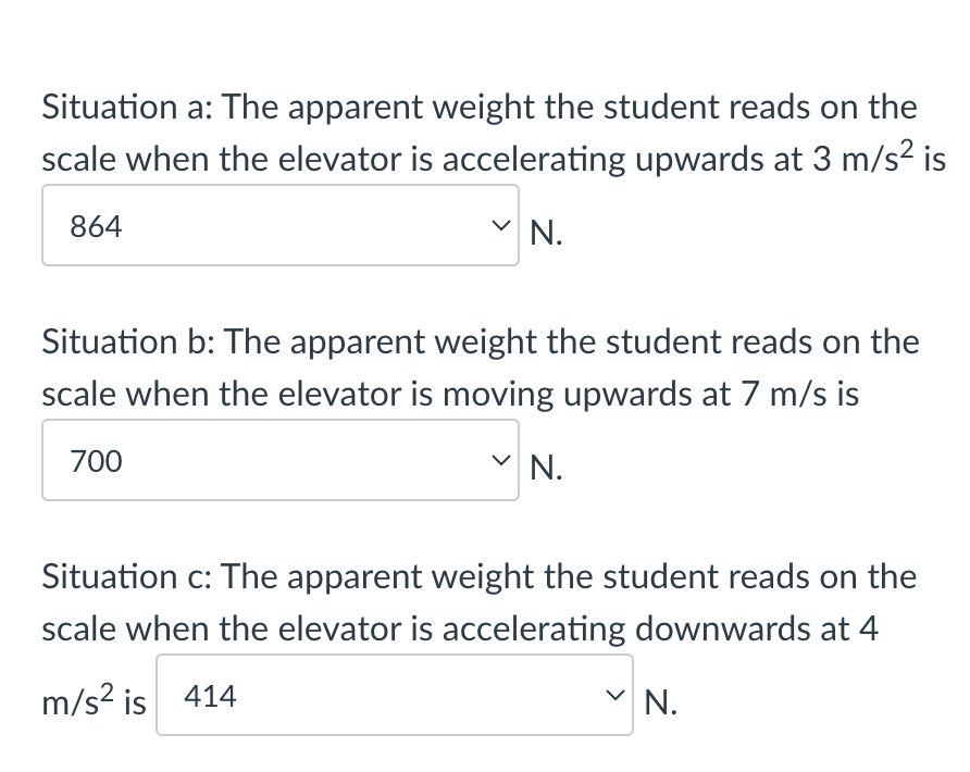 Solved The students weight is 700N the elevator | Chegg.com