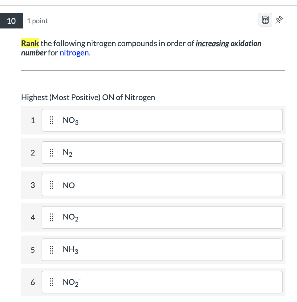 Solved Rank the following nitrogen compounds in order of | Chegg.com