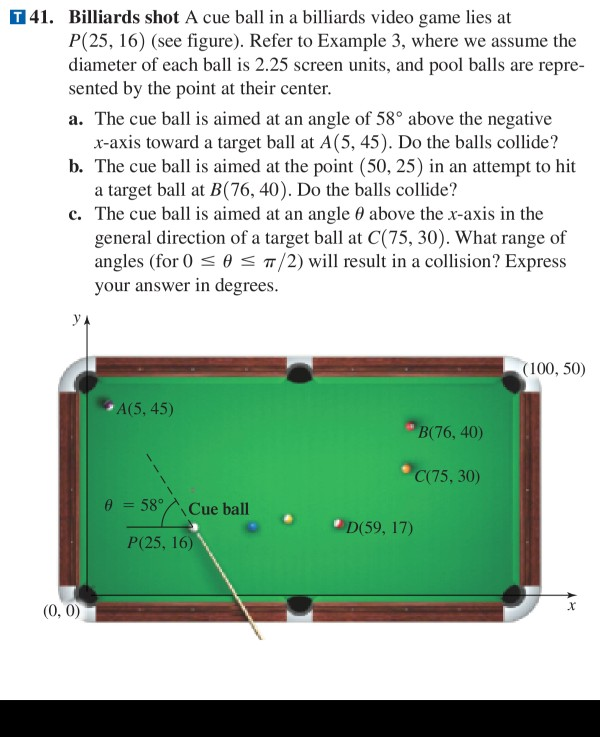 Solved T 41. Billiards shot A cue ball in a billiards video | Chegg.com