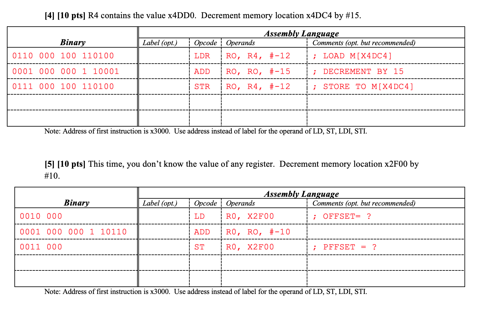Load and Store Instructions: Write a sequence of LC-3 | Chegg.com