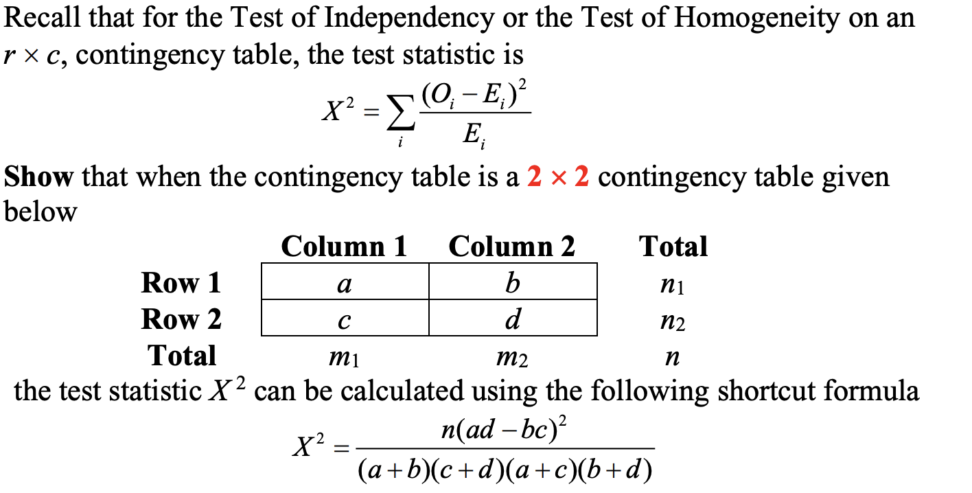 Solved X2 i Recall that for the Test of Independency or the | Chegg.com