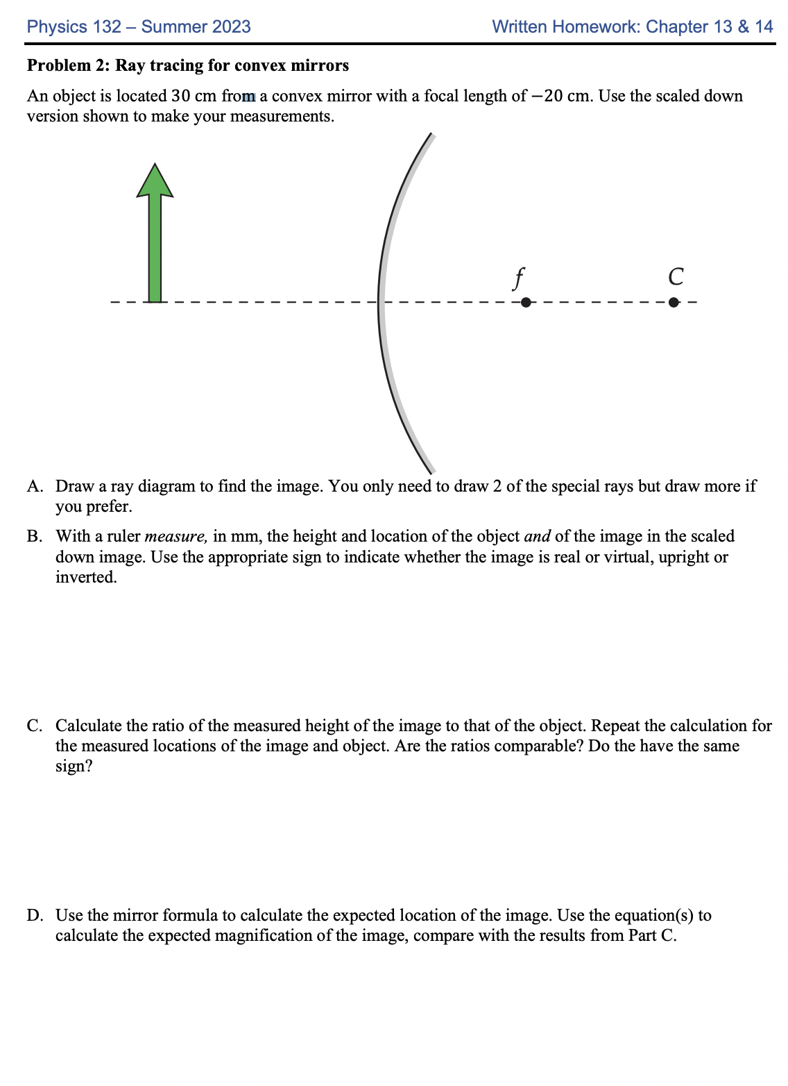 Solved Problem 2: Ray tracing for convex mirrors An object | Chegg.com