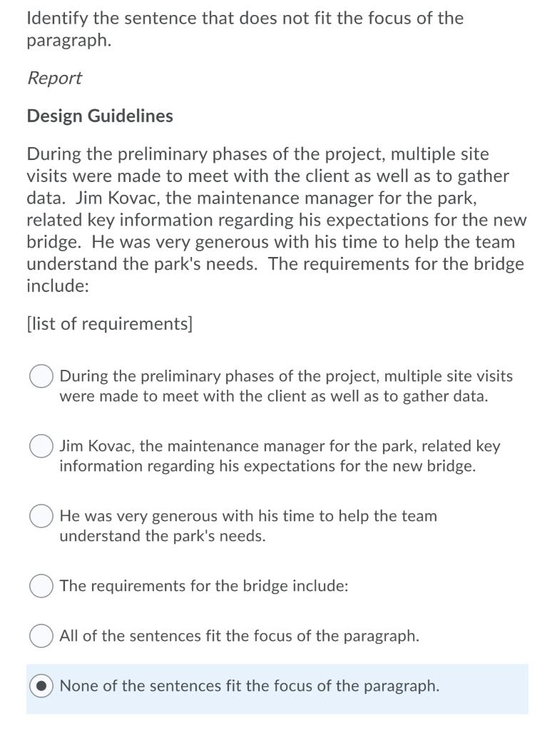 Solved Which sentence is misplaced in the following sample? | Chegg.com