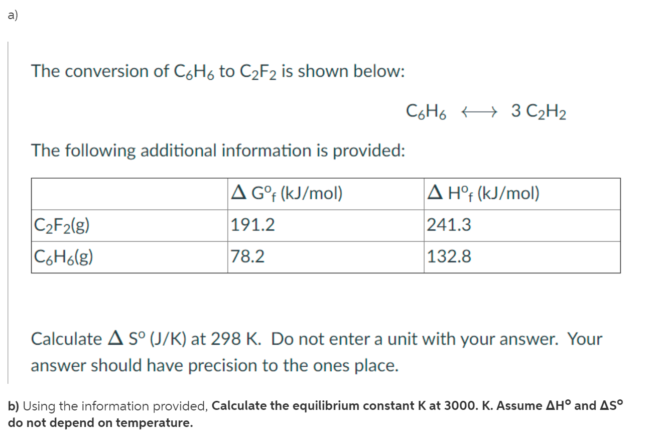 Solved a) The conversion of CoHo to C2F2 is shown below: | Chegg.com