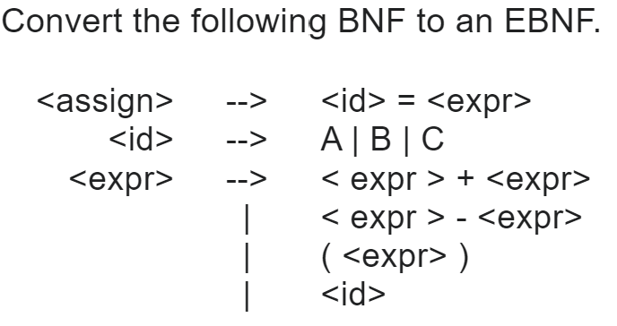 Solved Convert the following BNF to an EBNF. → | Chegg.com