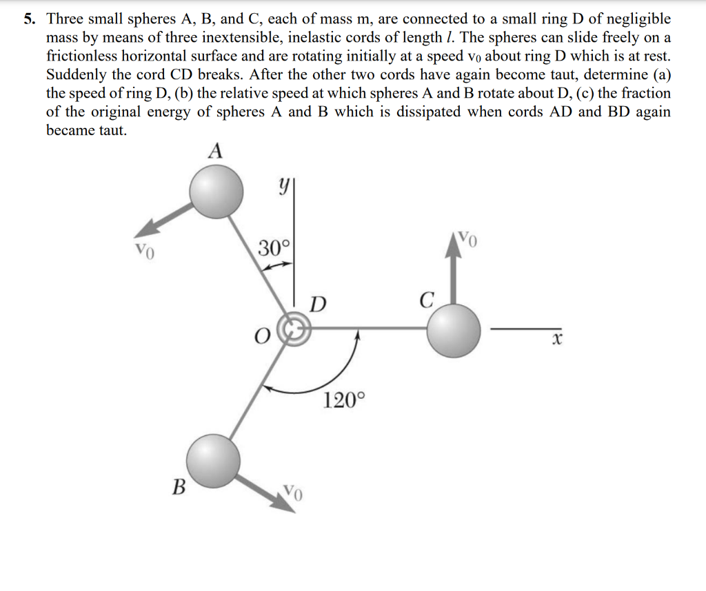 Solved 5. Three small spheres A,B, and C, each of mass m, | Chegg.com