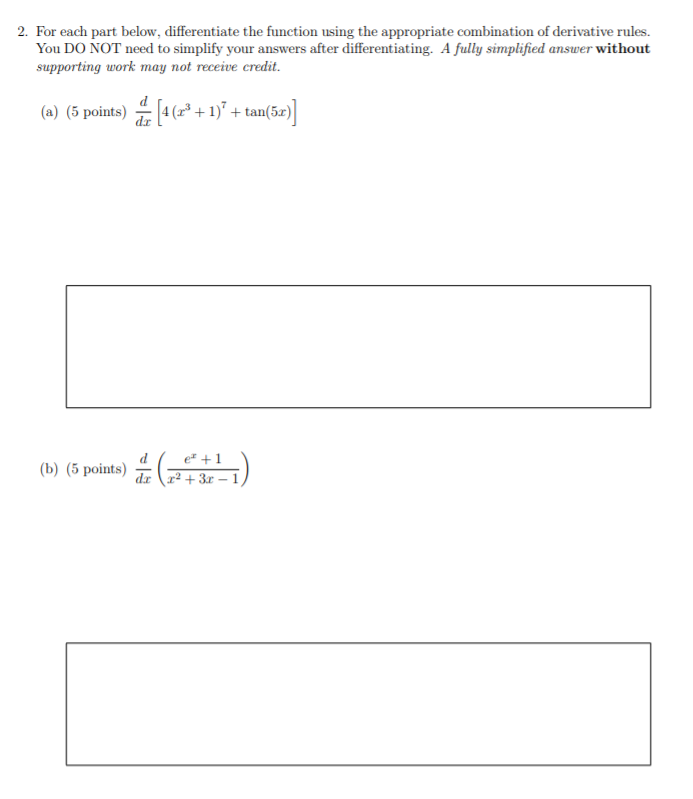 Solved 2. For each part below, differentiate the function | Chegg.com