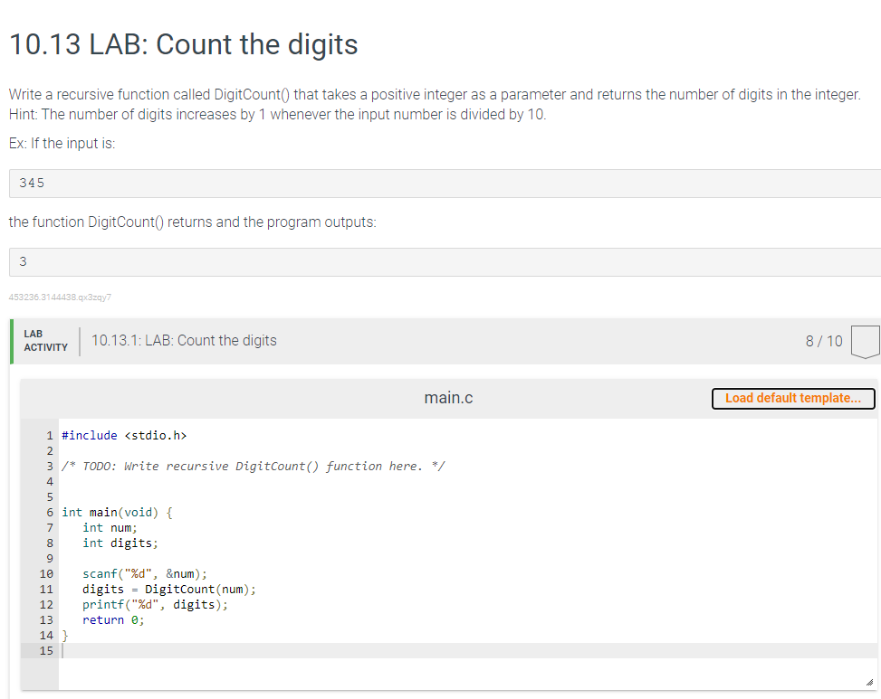 Solved 10 13LAB Count The Digits Write A Recursive Chegg