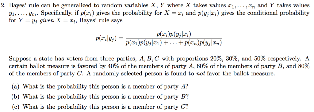 Solved 2. Bayes' rule can be generalized to random variables | Chegg.com