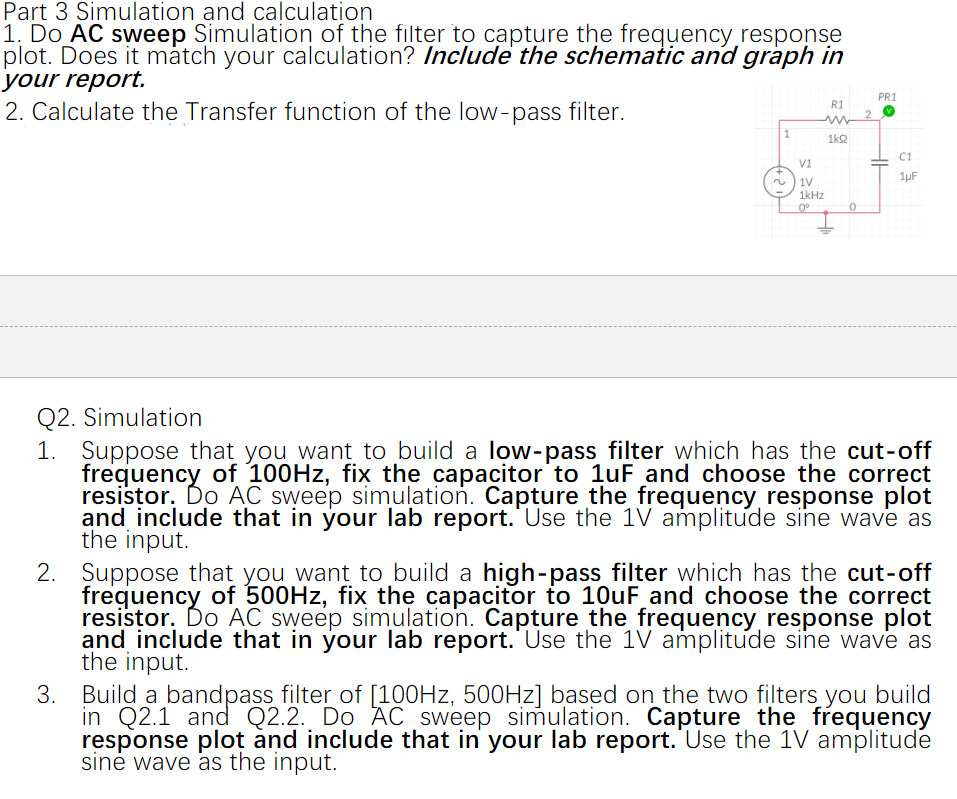 Solved Part 3 Simulation and calculation 1. Do AC sweep | Chegg.com