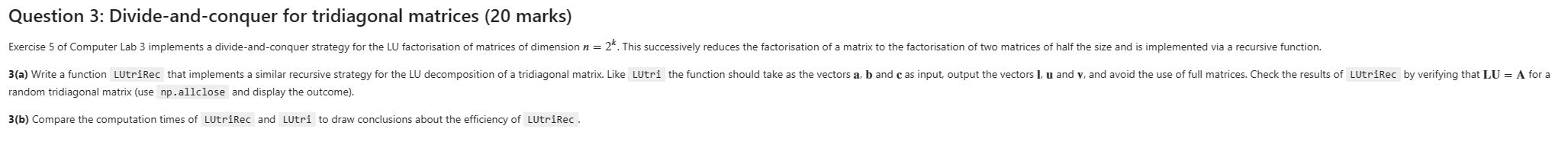 Solved I need to implement a LUtriRec algorithm using Python | Chegg.com