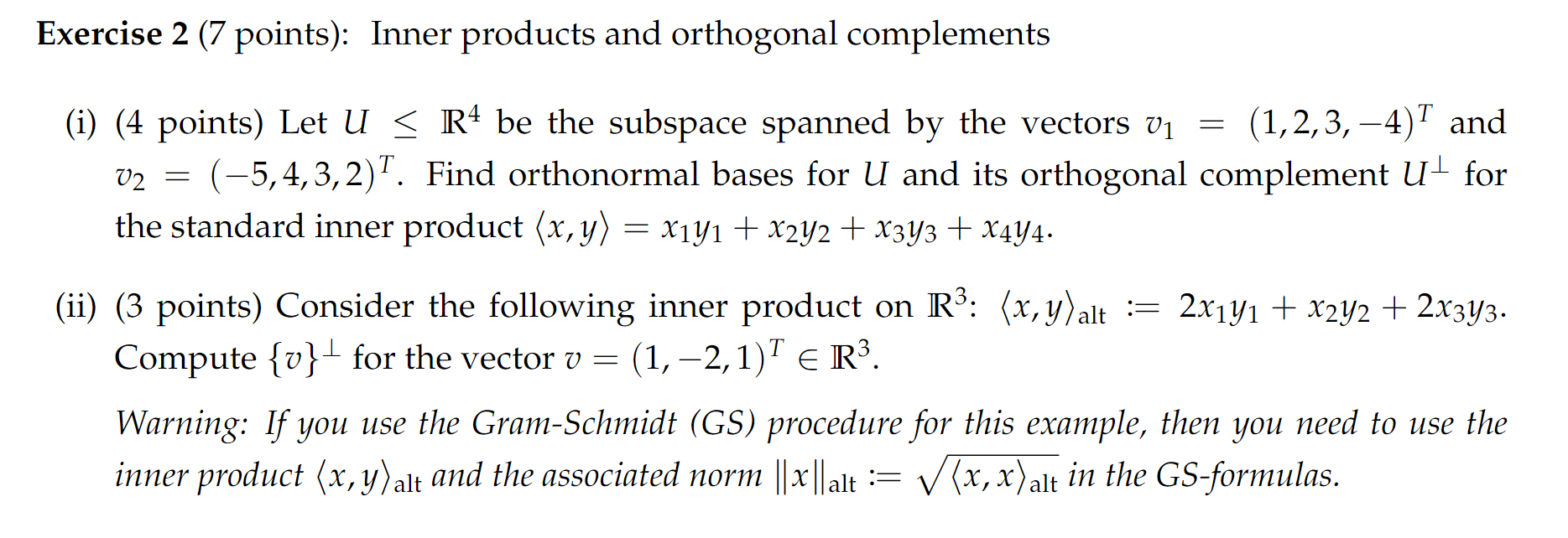 Solved Exercise 2 (7 points): Inner products and orthogonal | Chegg.com